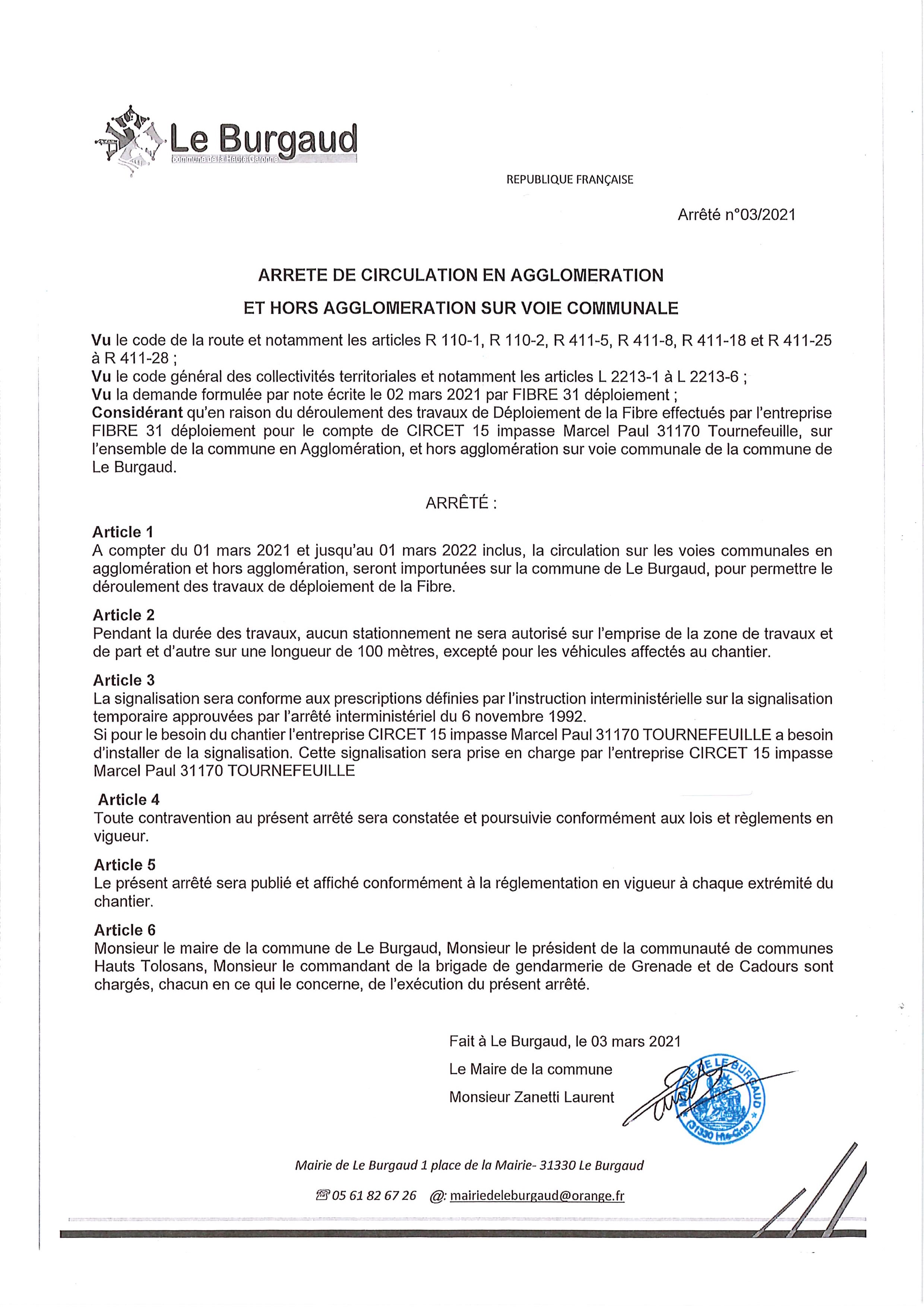 Arrete De Circulation Le Burgaud